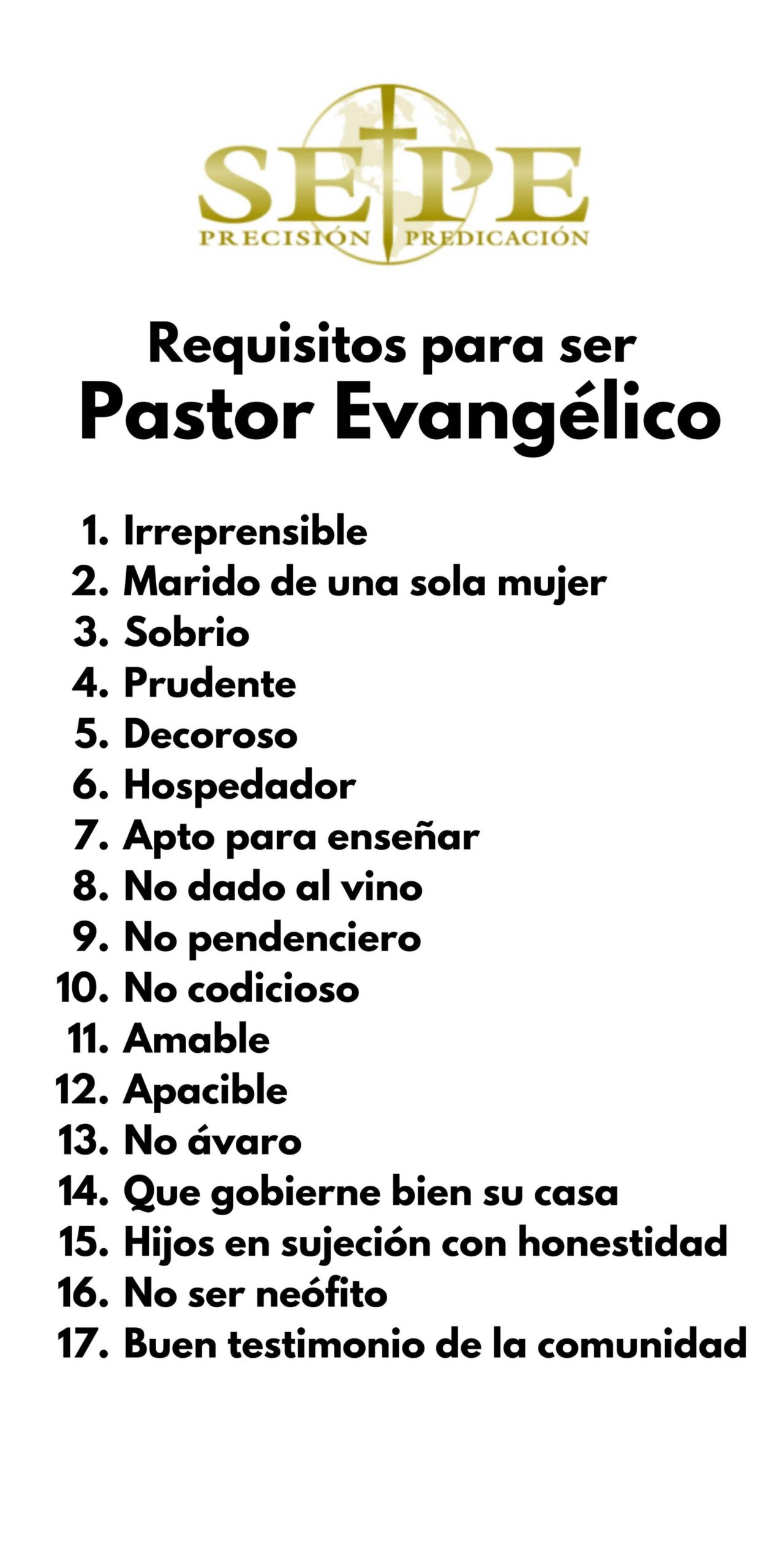Requisitos para ser Pastor Evangélico según Biblia | SEPE